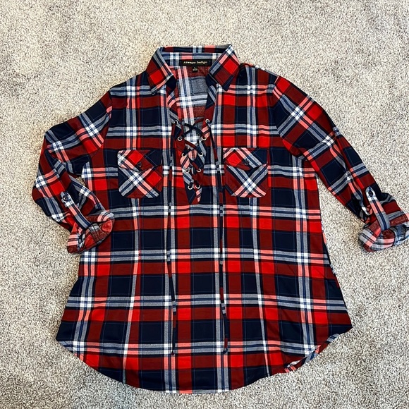 always indigo | Tops | Long Sleeve Plaid Shirt Women L | Poshmark